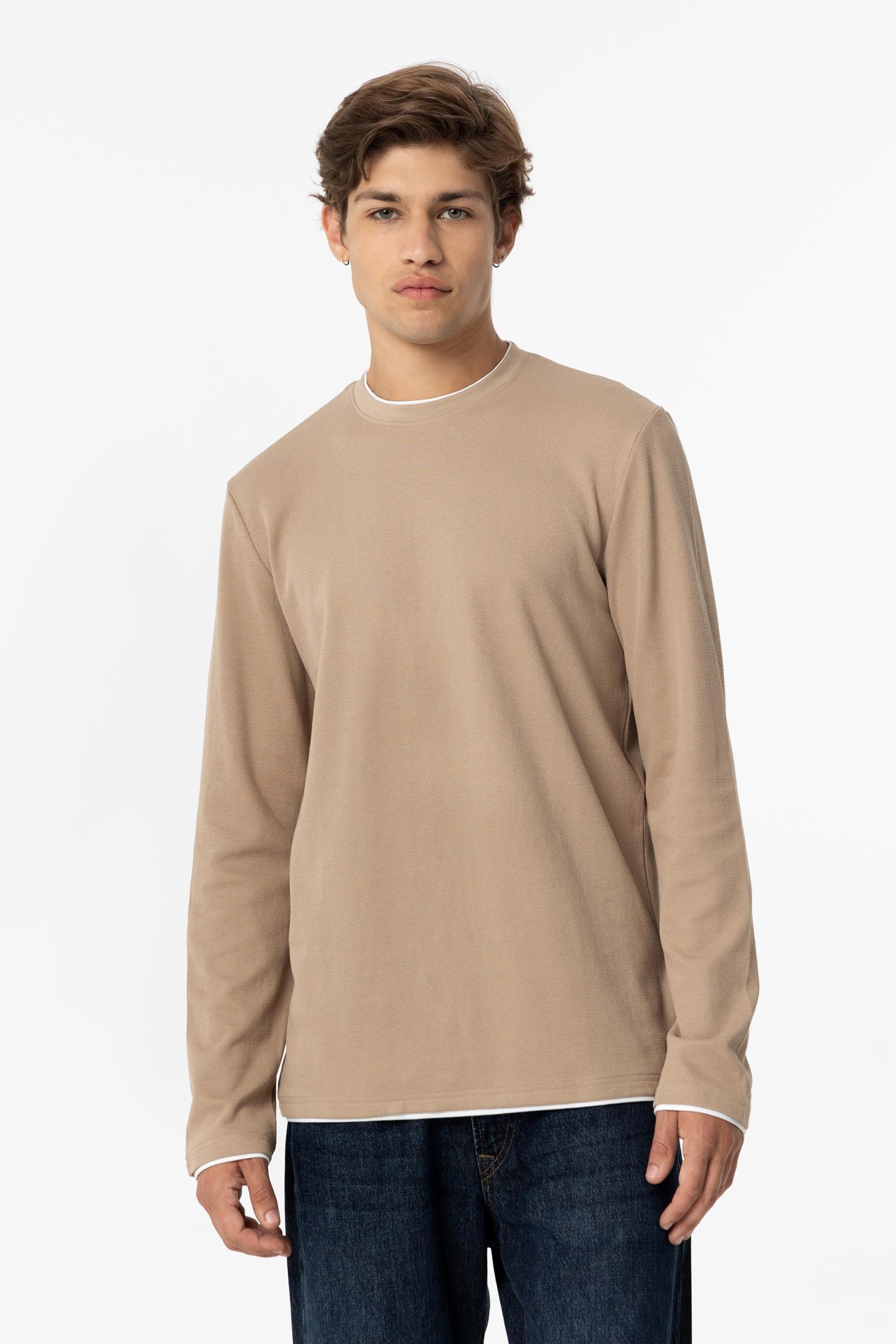 Contrast T-shirt with Texture - 10058477_145 | Tiffosi