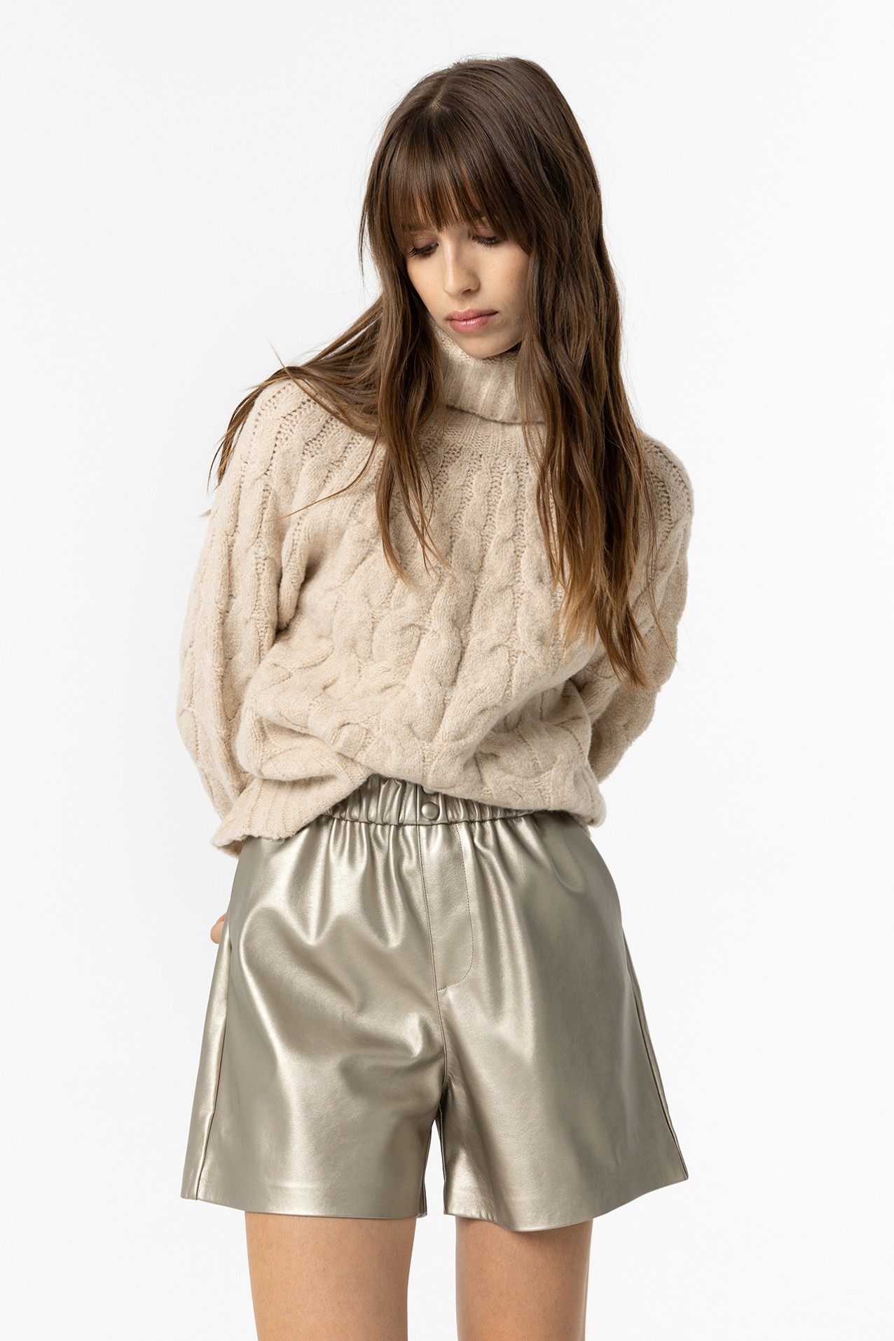 Metallic Effect Shorts with Decorative Buttons - 10057501_990 | Tiffosi