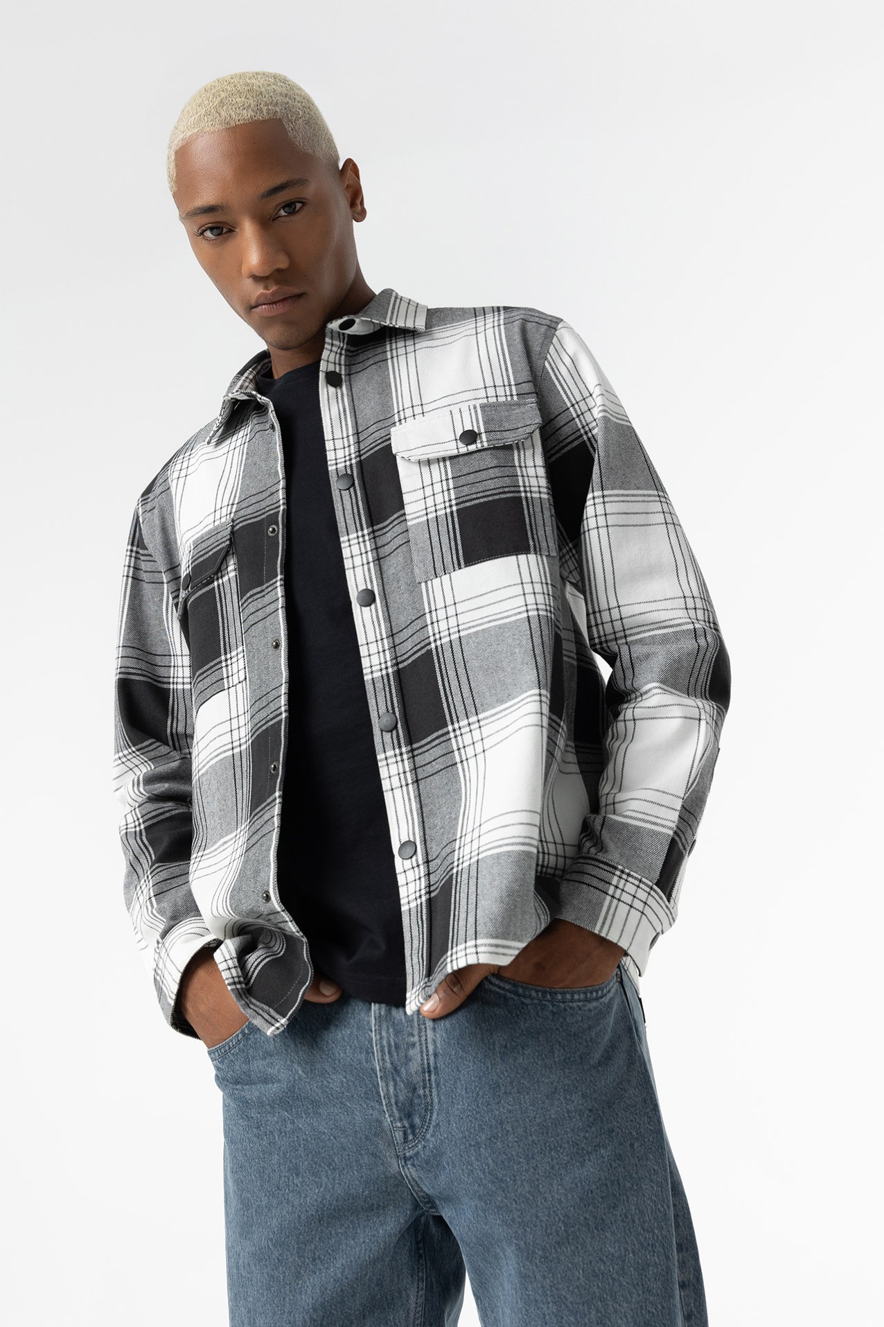 Checkered brushed twill overshirt - 10060770_001 | Tiffosi