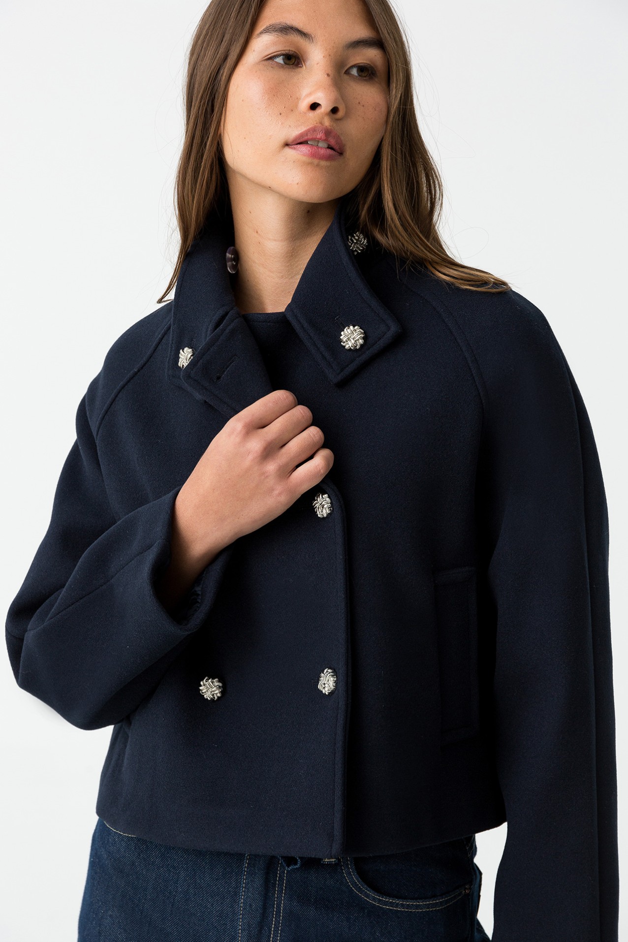 Short Double-Breasted Coat with Gem Buttons - 10061269_798 | Tiffosi