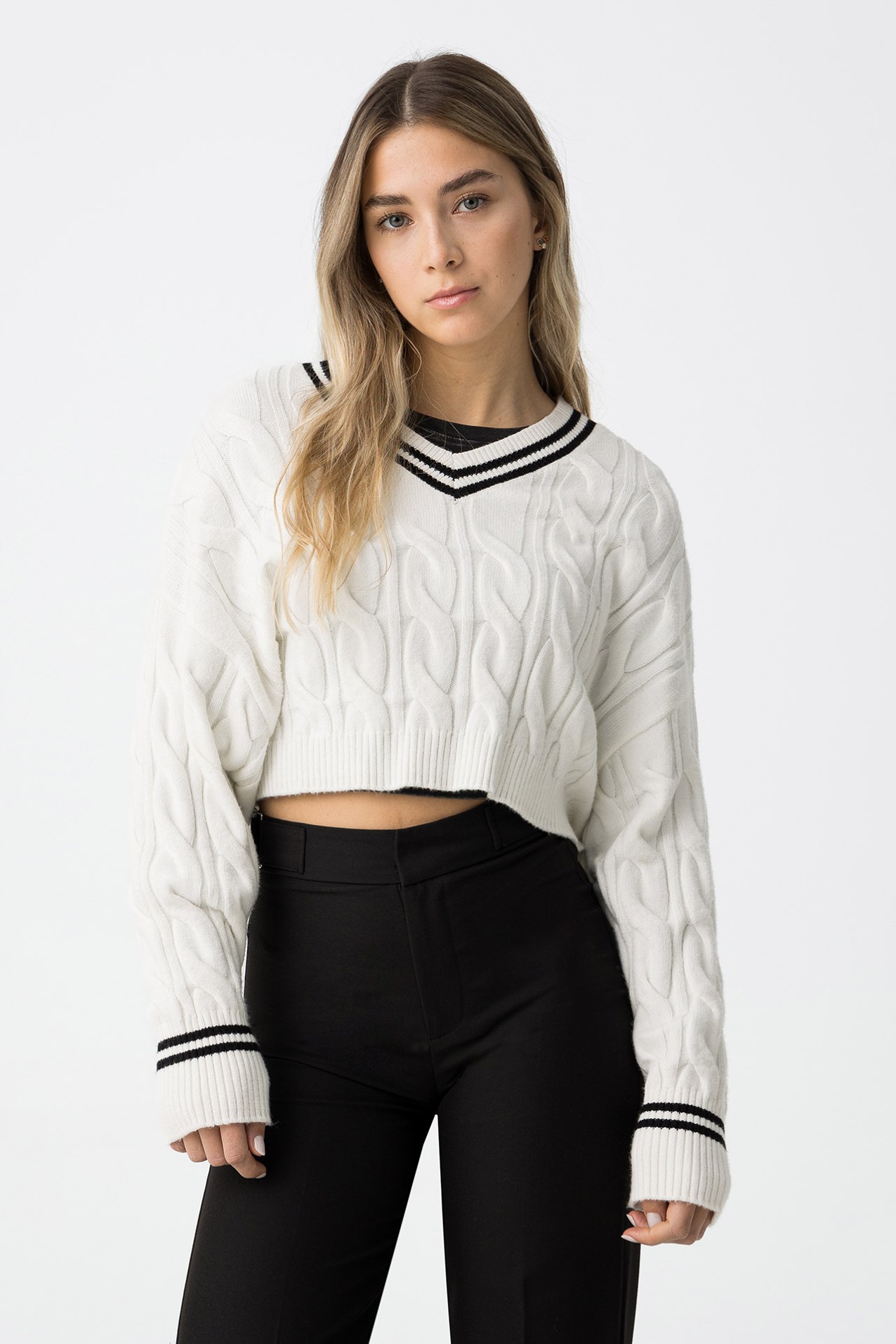 Cropped knit sweater - 10061029_110 | Tiffosi