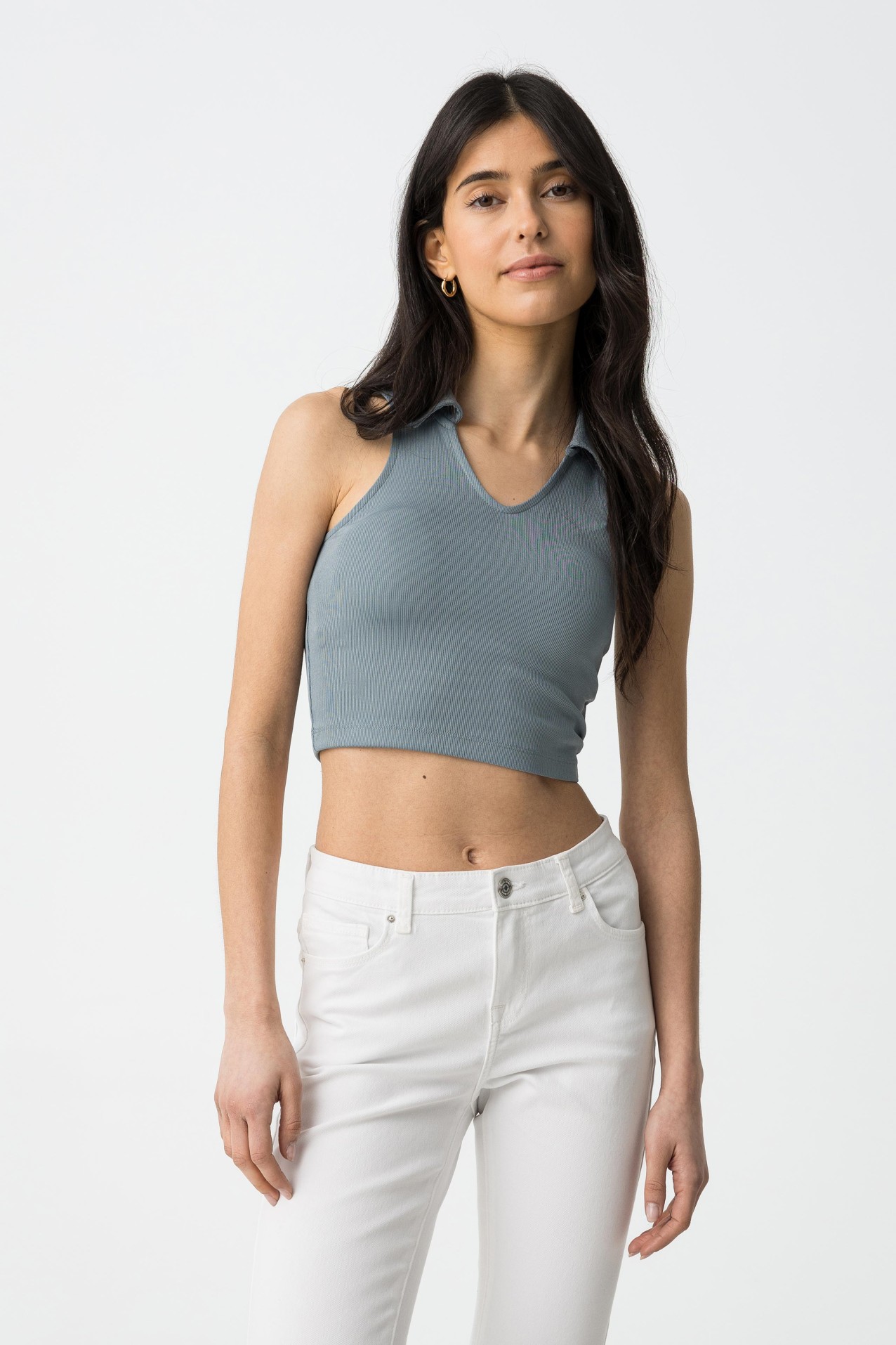 Crop Top with Polo Neck - 10059063_055 | Tiffosi