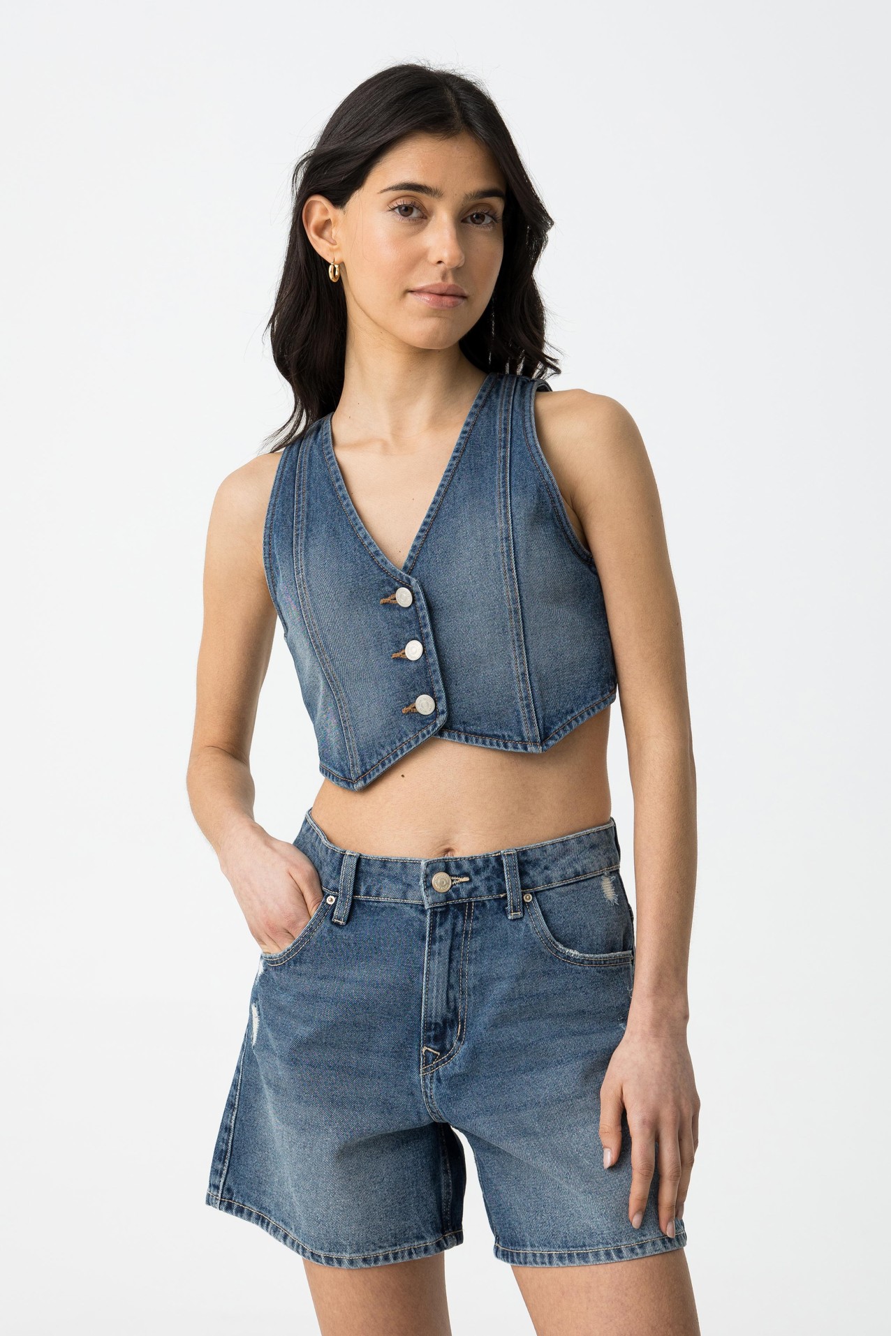 Open Back Denim Vest - 10059465_M10 - Tiffosi
