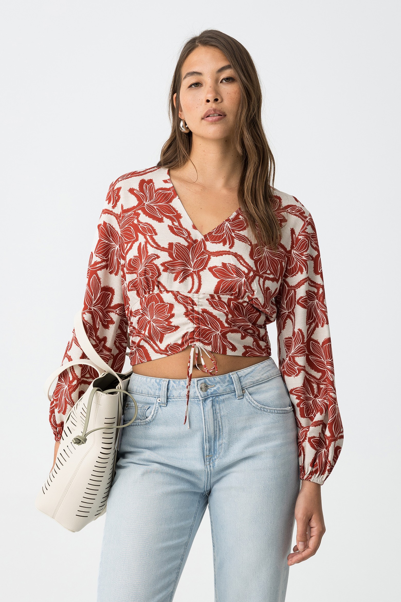Printed Cross-Over Blouse with Bow - 10061097_447 - Tiffosi