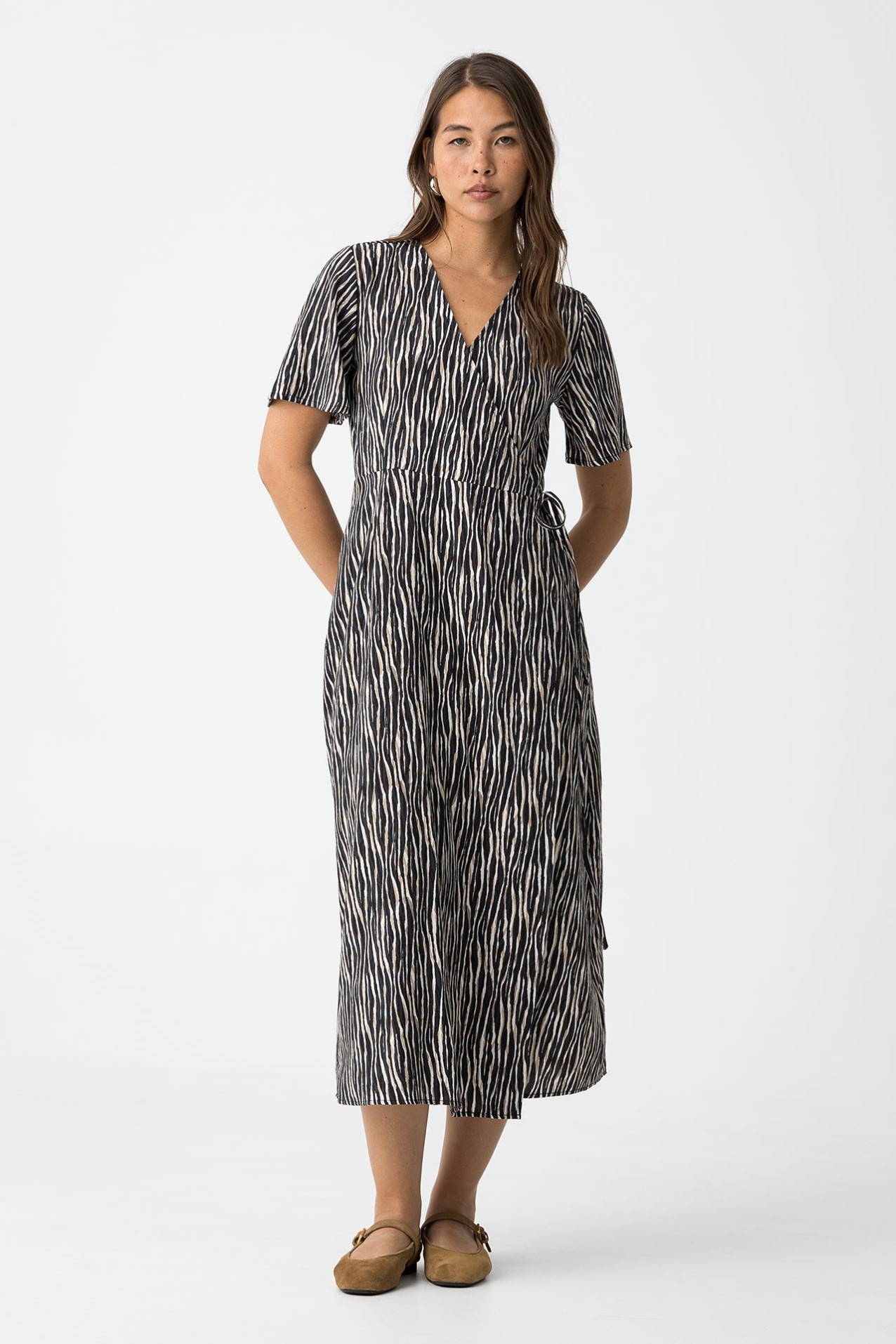 Printed Cross-Over Dress with Knot - 10061400_000 - Tiffosi