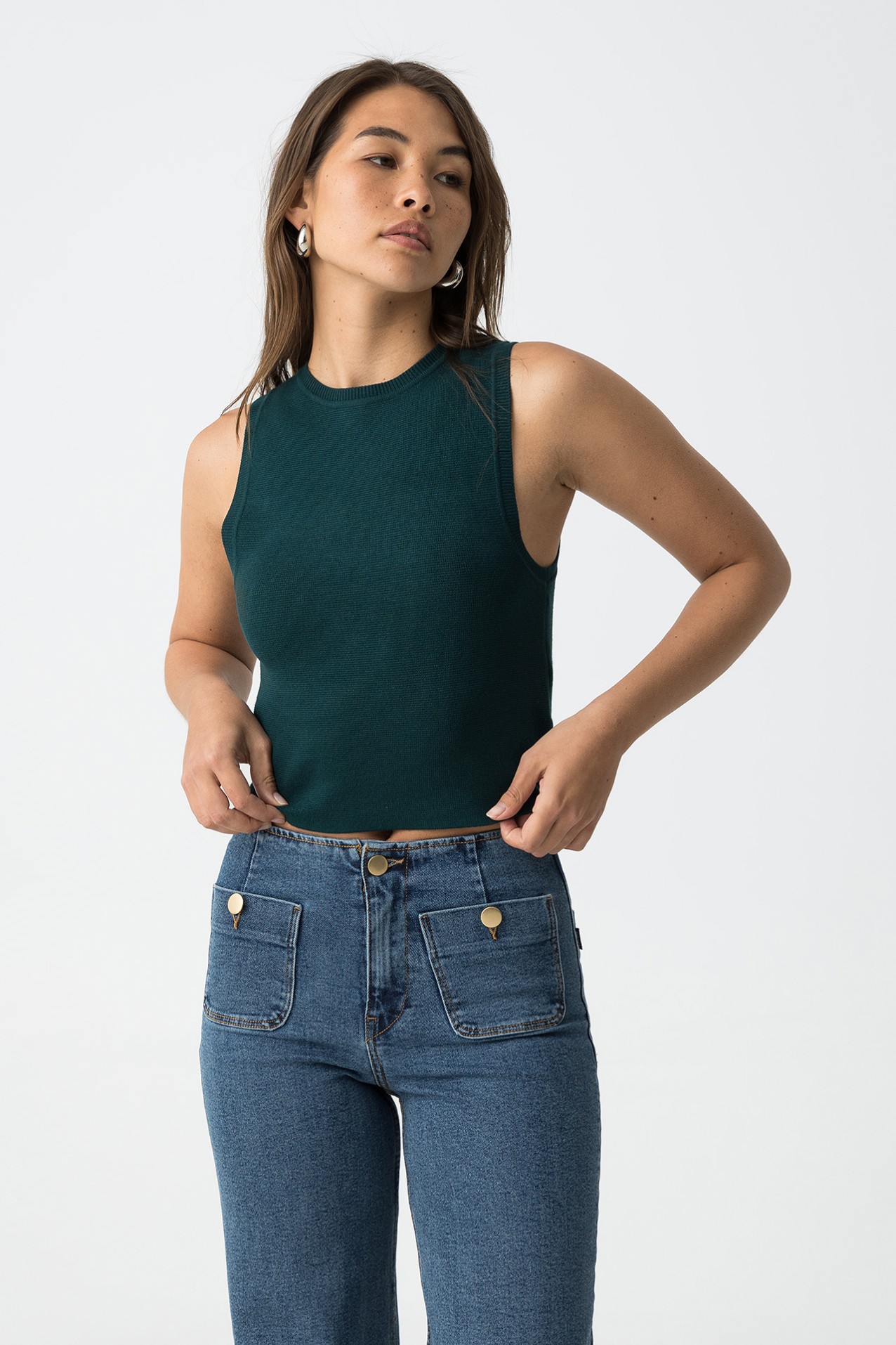 Basic striped ribbed cropped t-shirt - 10059028_854 | Tiffosi