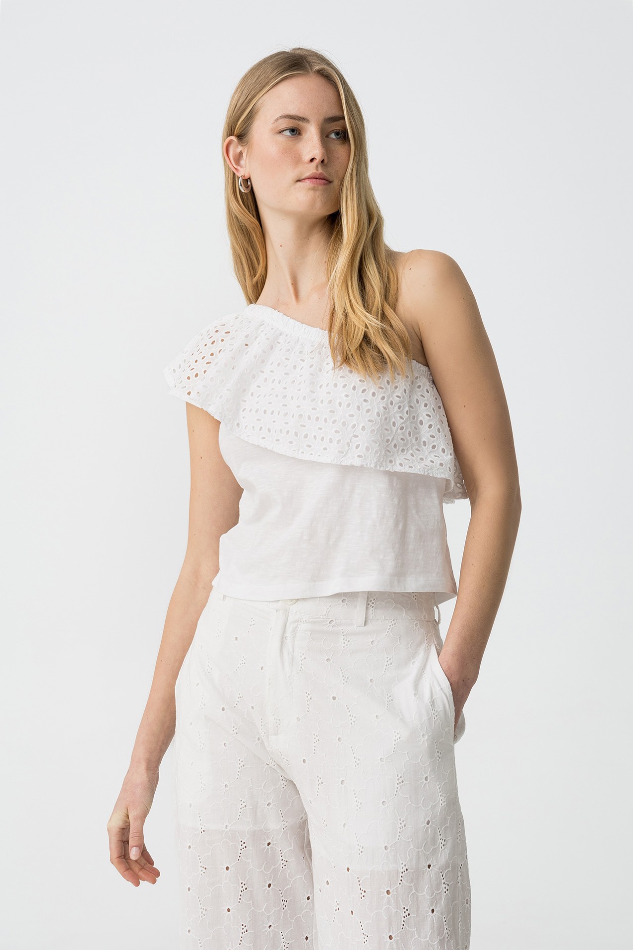 Asymmetrical Top with Embroidery - 10061223_001 | Tiffosi