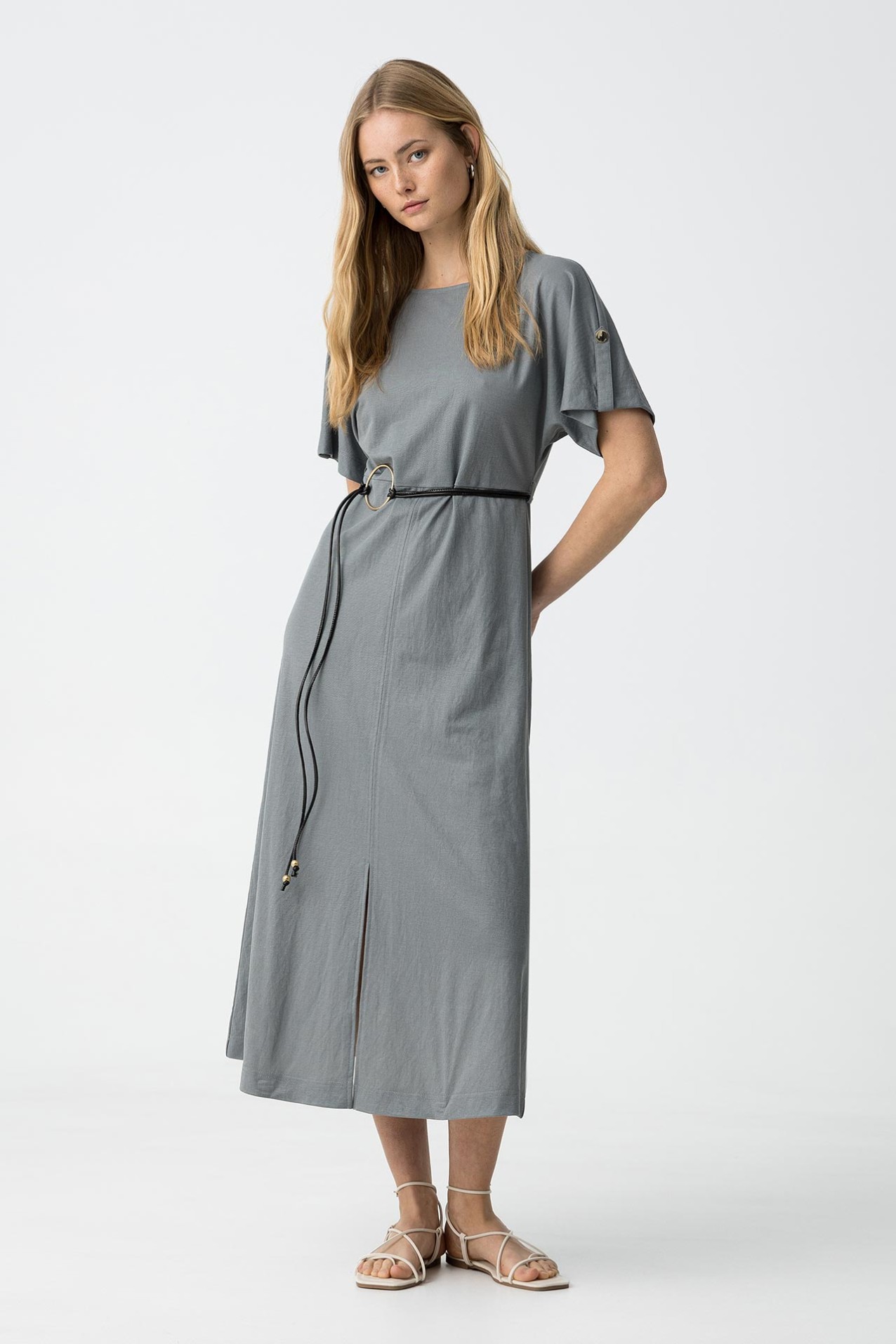 Midi Dress with Belt Application - 10061230_055 | Tiffosi