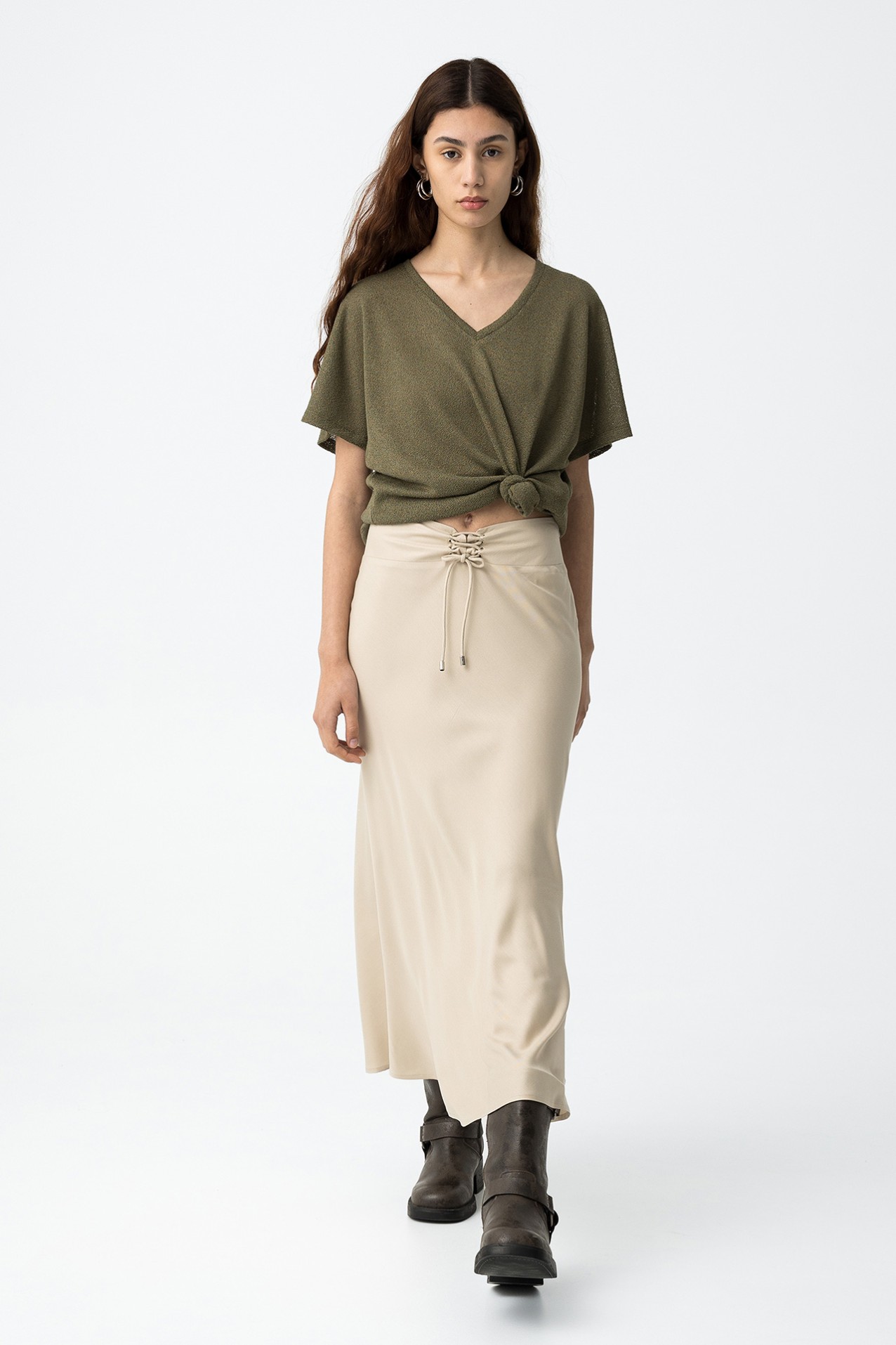 Midi Skirt with Drawstring Detail - 10063761_134 | Tiffosi