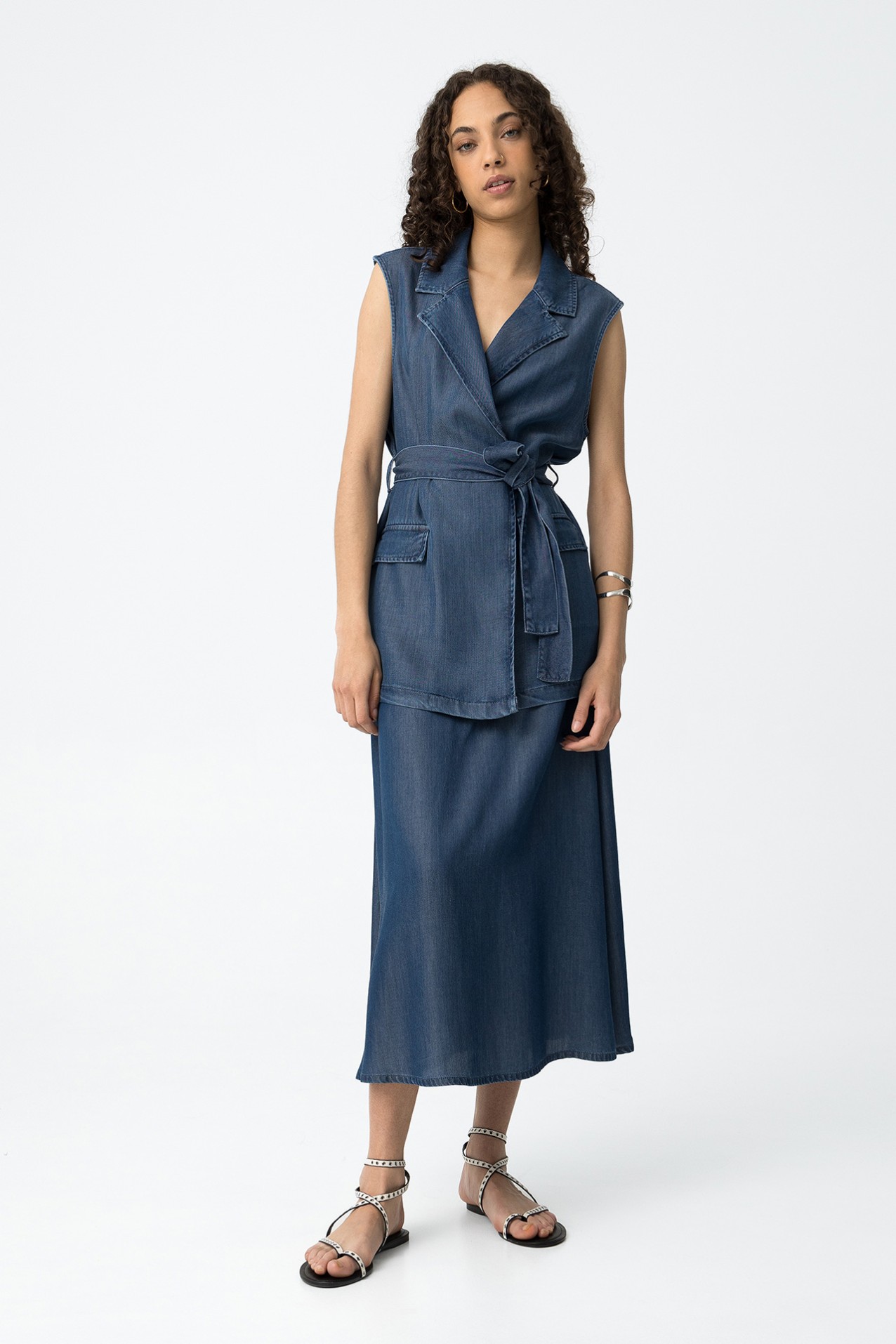 Denim Effect Midi Skirt - 10063779_E10 | Tiffosi
