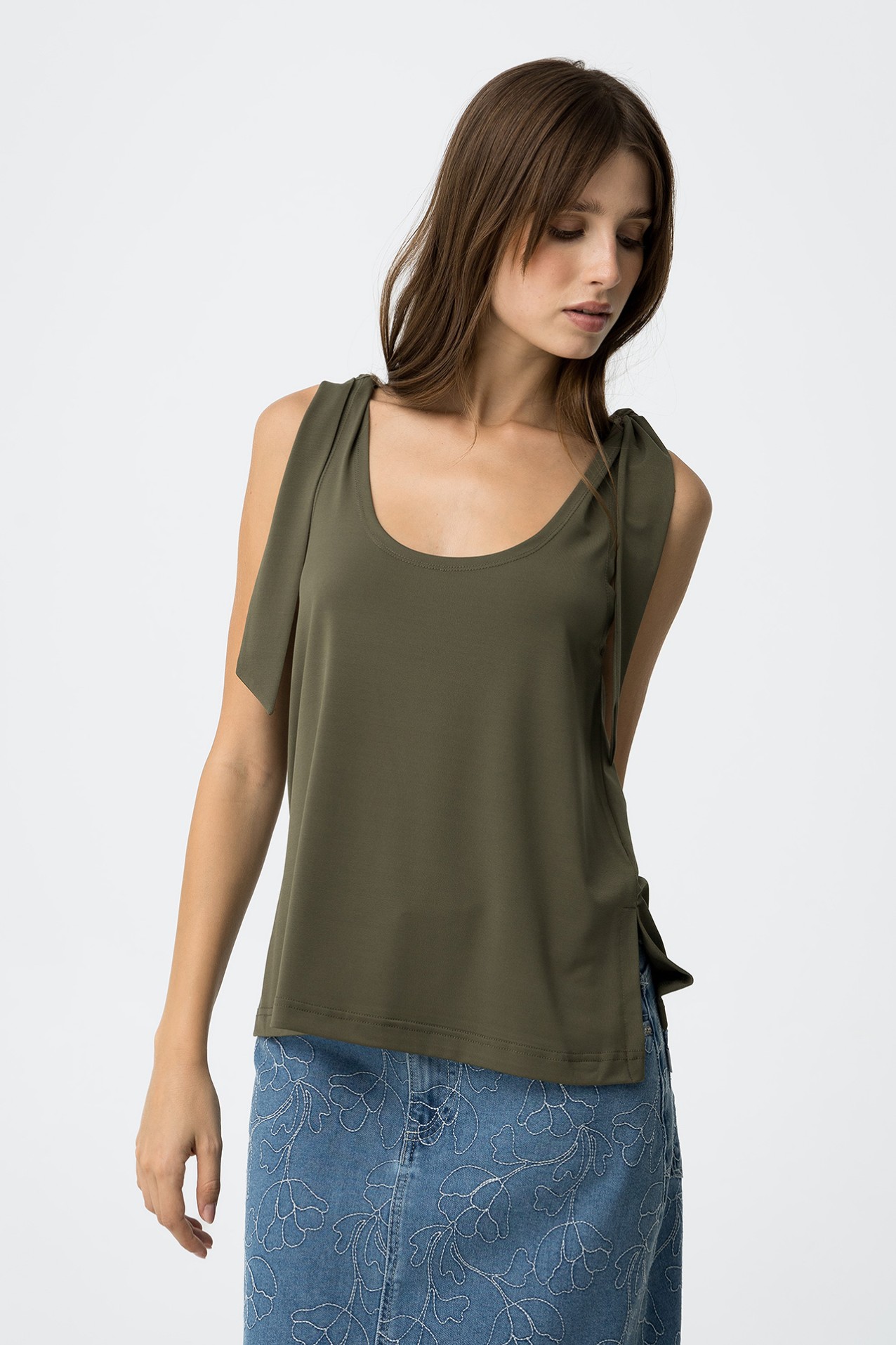 Tie Strap Tank Top - 10063963_831 - Tiffosi