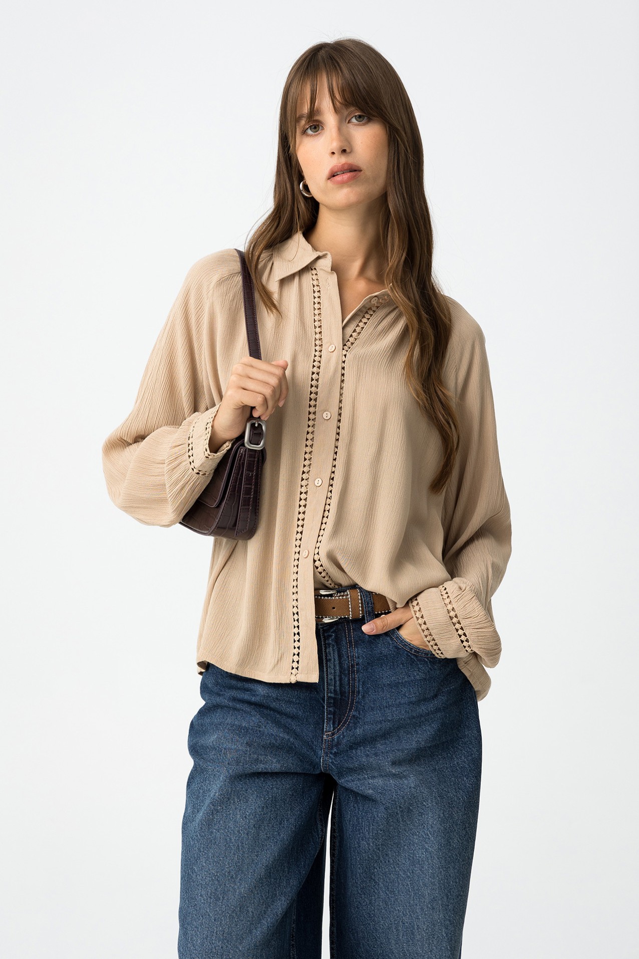 Textured shirt with lace - 10062761_178 - Tiffosi