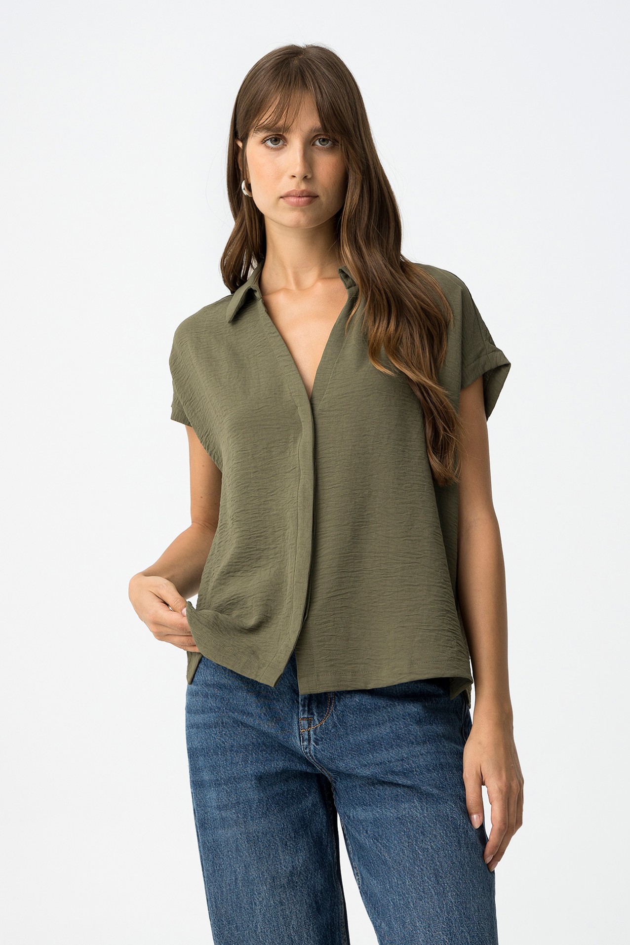 Textured Relaxed Fit Blouse - 10064117_831 - Tiffosi