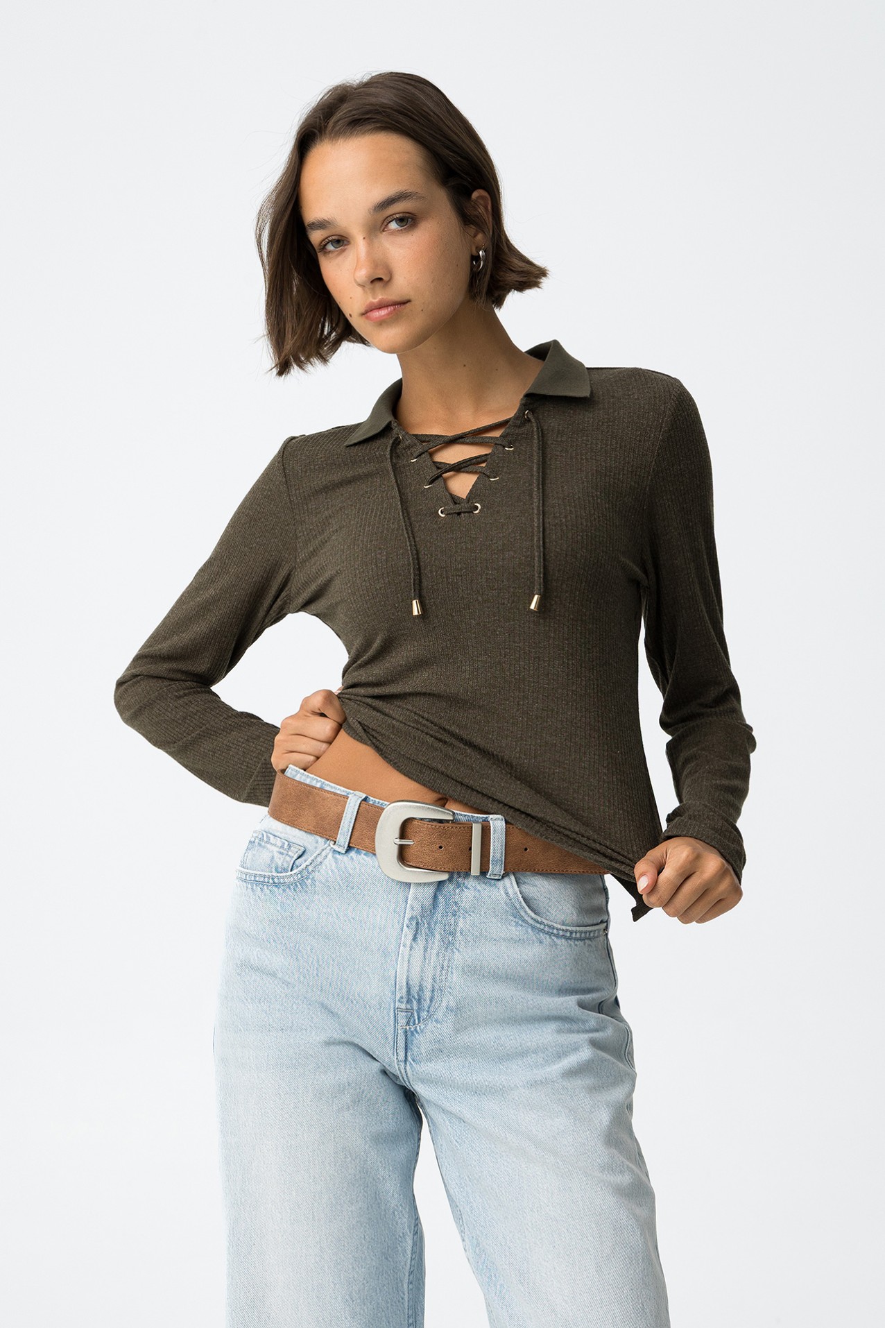 Ribbed Sweater with Drawstring - 10064145_831 - Tiffosi