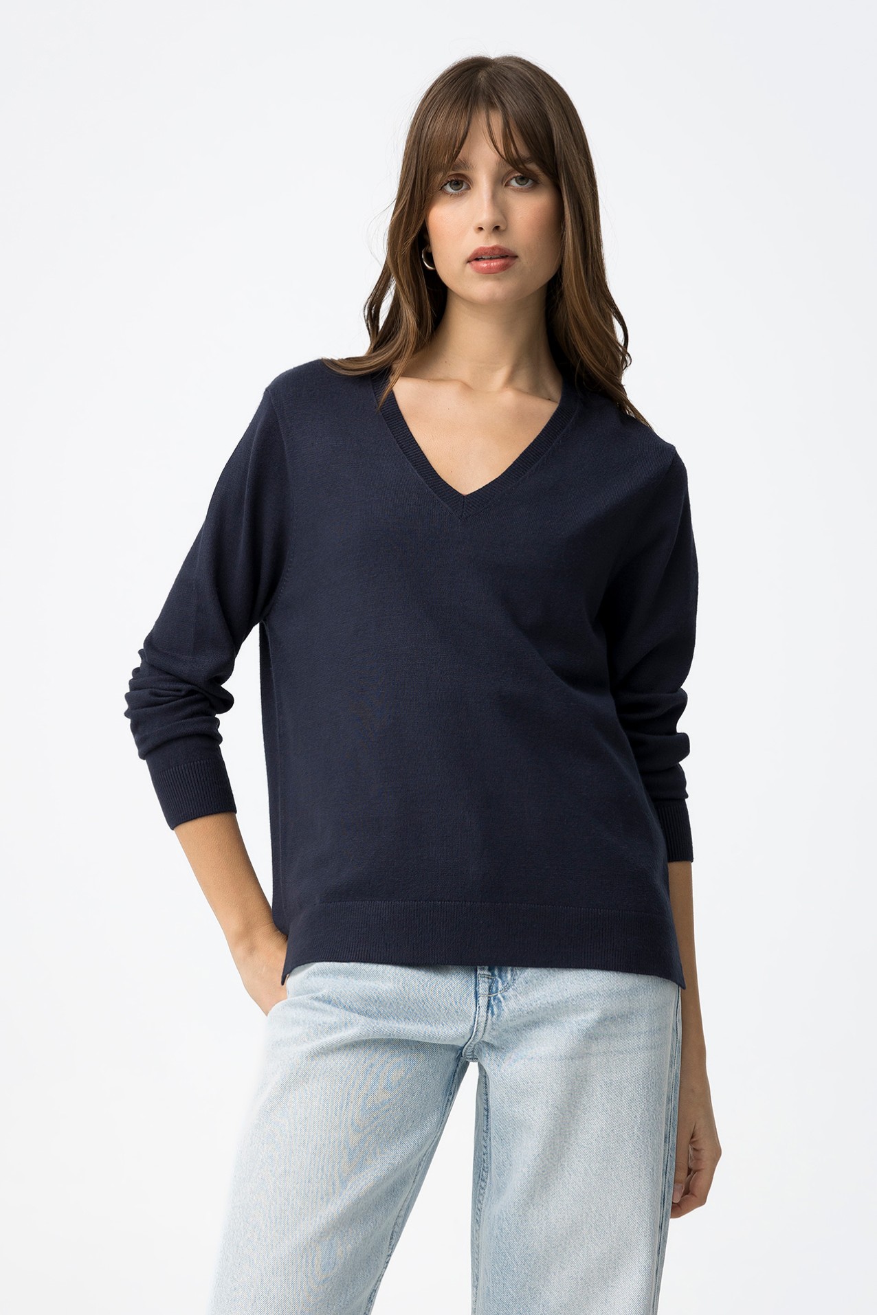 Dark Blue Knit Sweater - 10065473_798 - Tiffosi