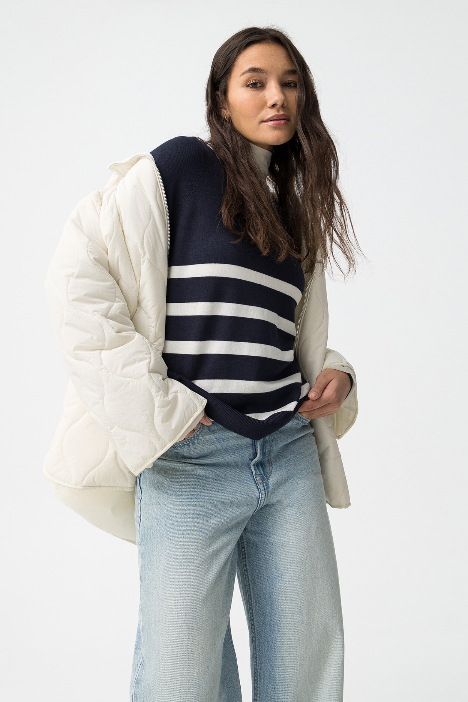 Cream Quilted Hooded Jacket - 10066135_110 - Tiffosi