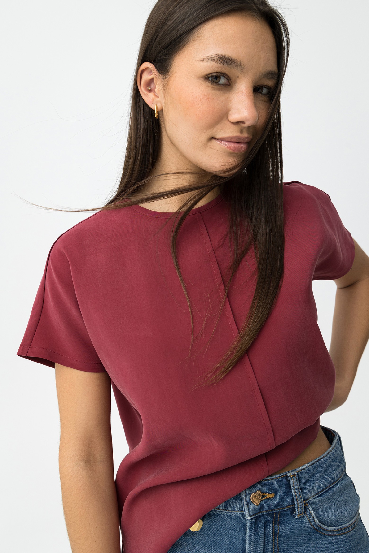 Red Short Sleeve Blouse - 10066605_543 - Tiffosi