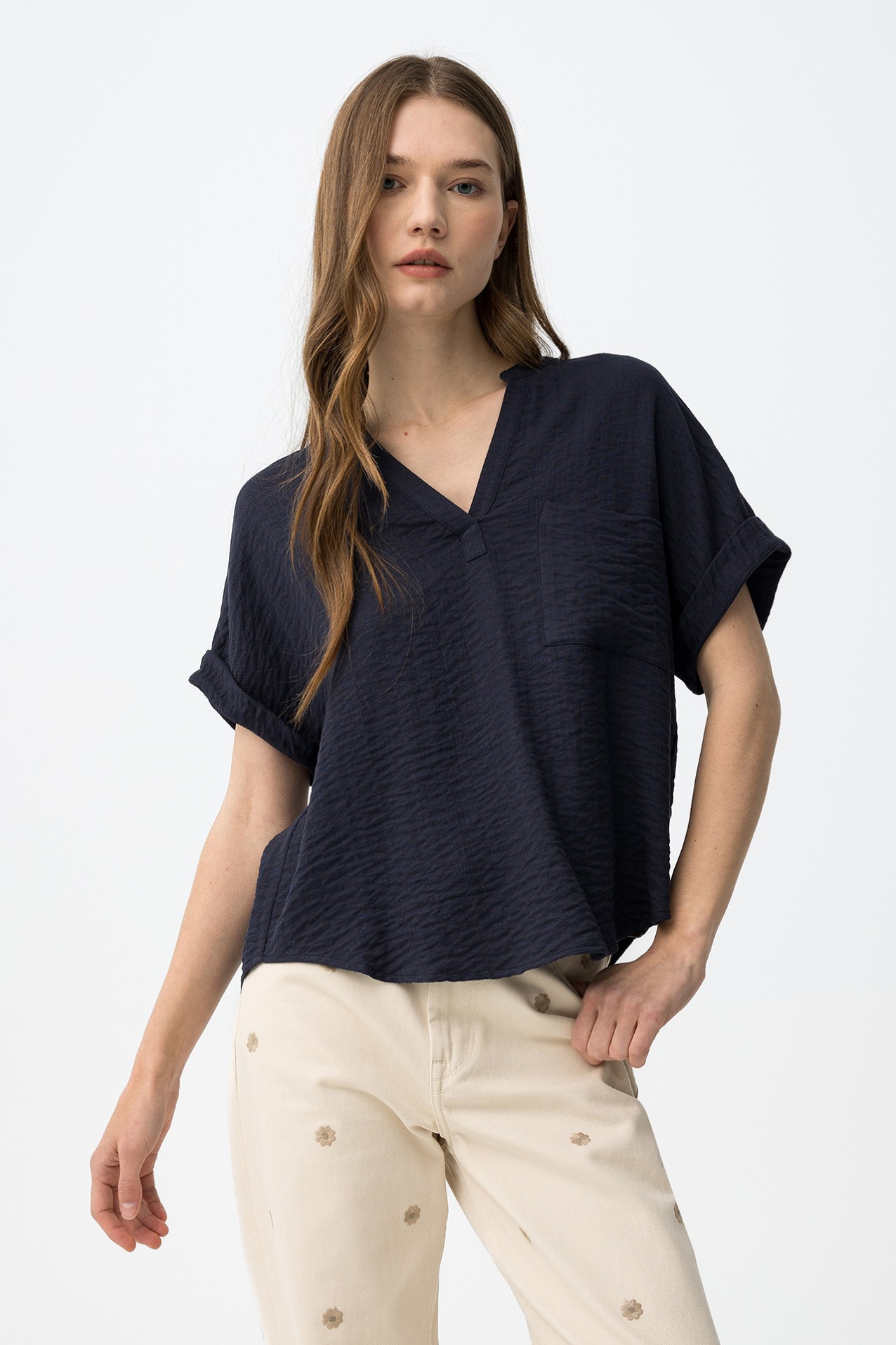 Blusa azul manga curta relaxed - 10064915_798 - Tiffosi