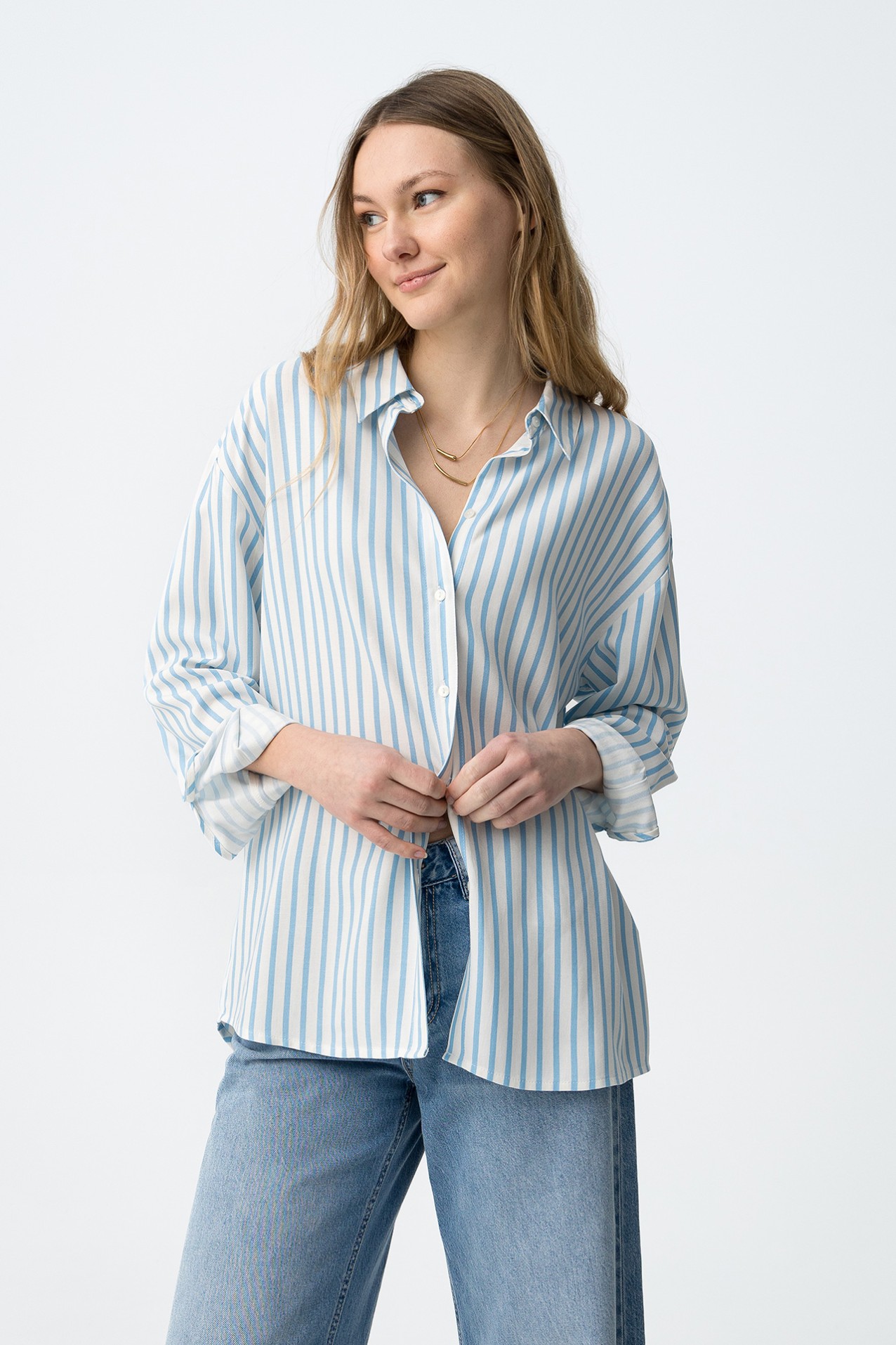 Camisa às riscas azul claro - 10065042_101 - Tiffosi